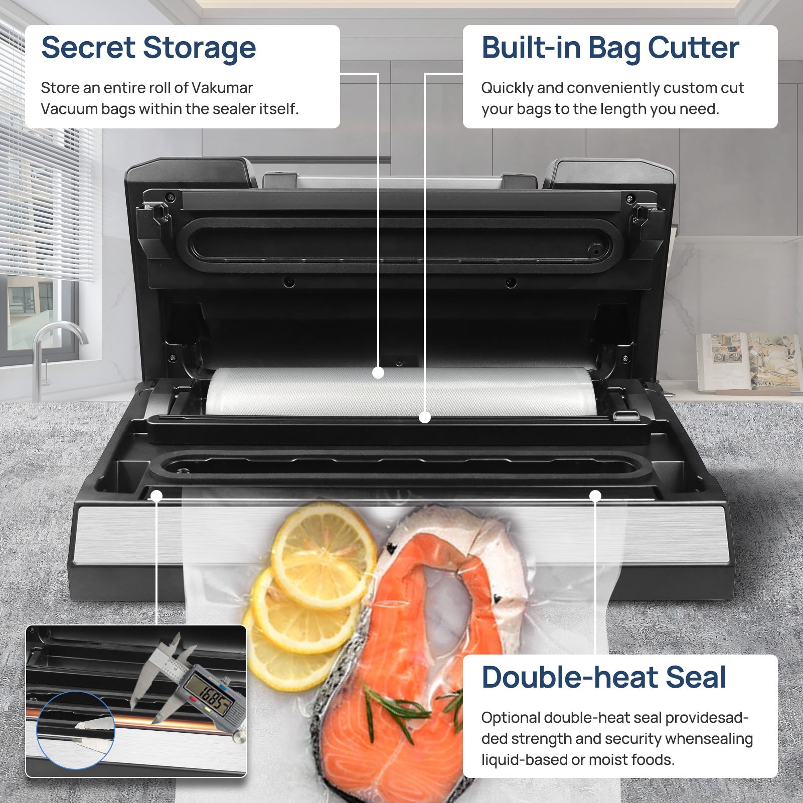 Vakumar Vacuum Sealer Machine for Meat, Sous Vide & Meal Prep - 90Kpa ...